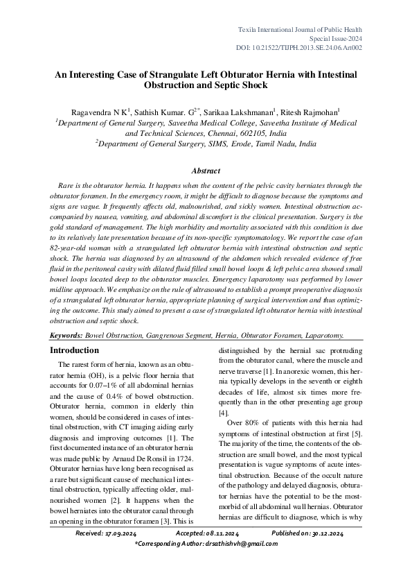 (PDF) An Interesting Case of Strangulate Left Obturator Hernia with ...