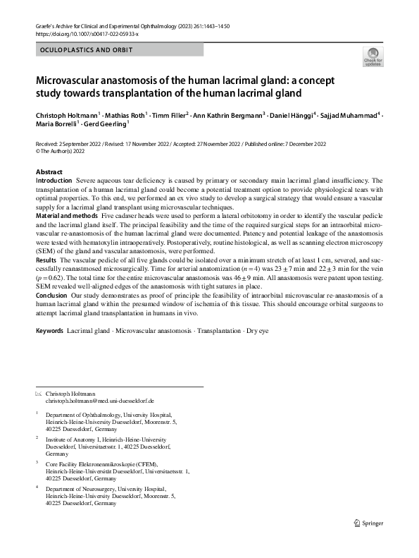 (PDF) Microvascular anastomosis of the human lacrimal gland: a concept ...