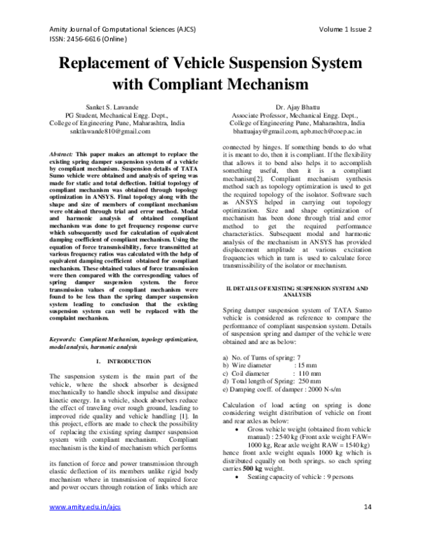 (PDF) Replacement of Vehicle Suspension System with Compliant Mechanism