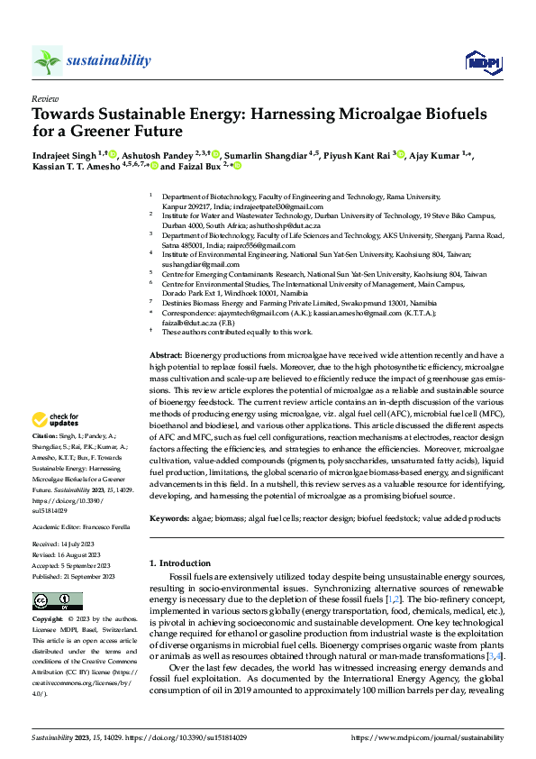 (PDF) Towards Sustainable Energy: Harnessing Microalgae Biofuels for a Greener Future