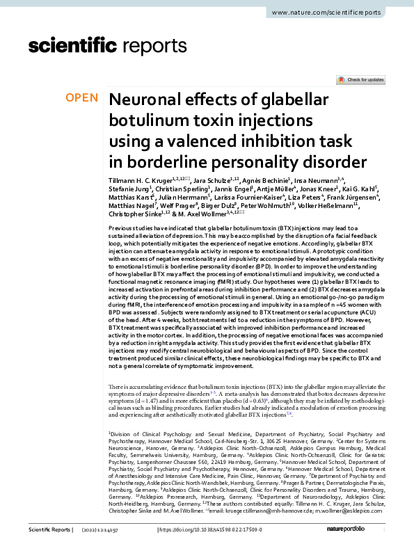 (PDF) Neuronal effects of glabellar botulinum toxin injections using a ...
