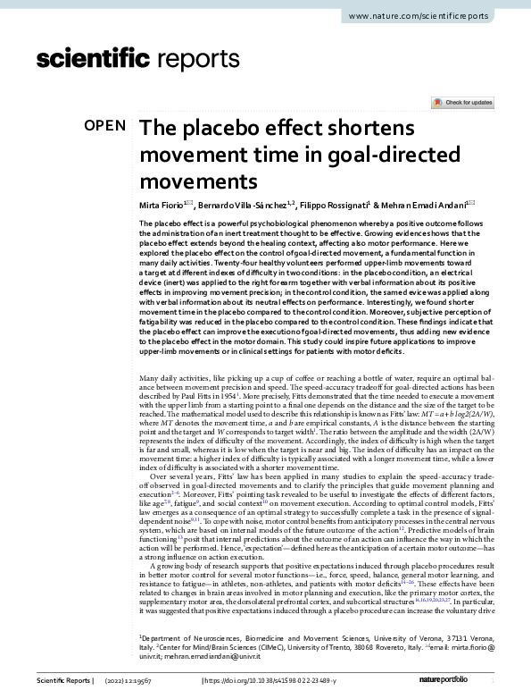 (PDF) The placebo effect shortens movement time in goal-directed movements