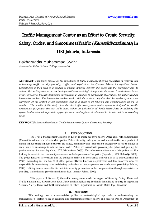 (PDF) Traffic Management Center as an Effort to Create Security, Safety ...