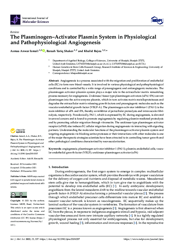 (PDF) The Plasminogen–Activator Plasmin System in Physiological and ...