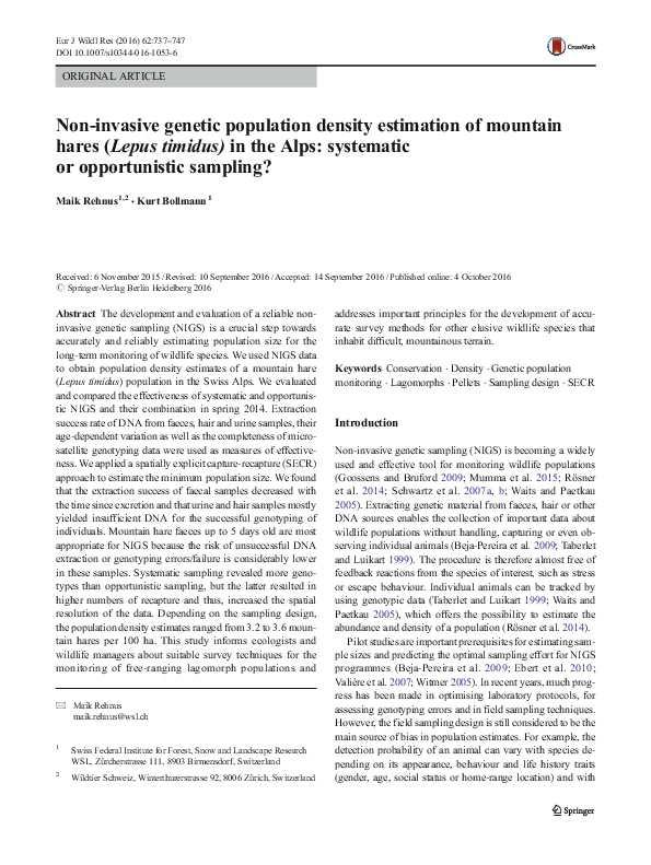(PDF) Non-invasive genetic population density estimation of mountain ...