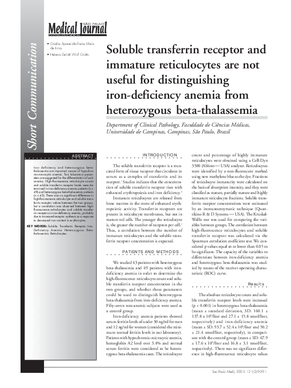 (PDF) Soluble transferrin receptor and immature reticulocytes are not ...