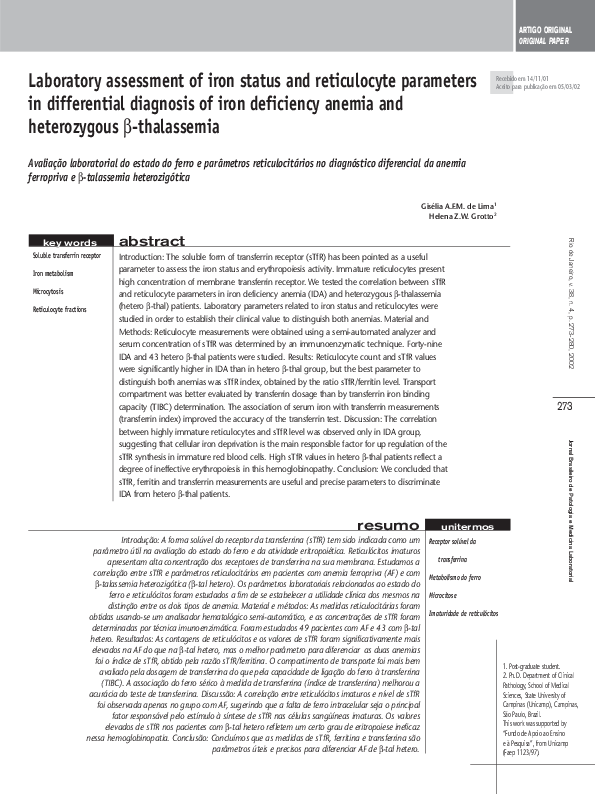 (PDF) Laboratory assessment of iron status and reticulocyte parameters ...