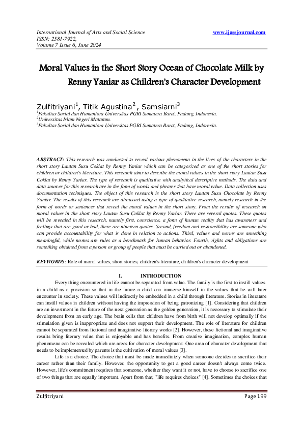 (PDF) Moral Values in the Short Story Ocean of Chocolate Milk by Renny ...