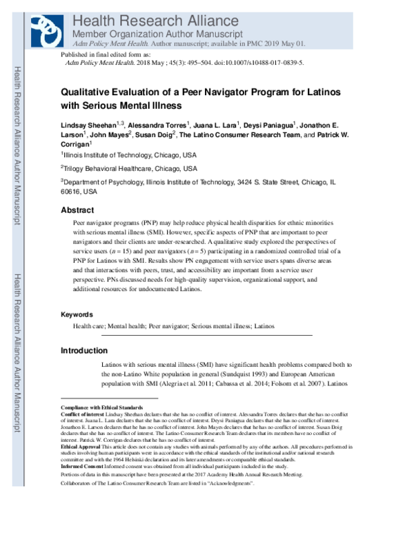 (PDF) Qualitative Evaluation of a Peer Navigator Program for Latinos ...