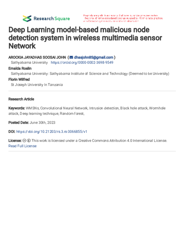 (PDF) Deep Learning model-based malicious node detection system in wireless multimedia sensor ...