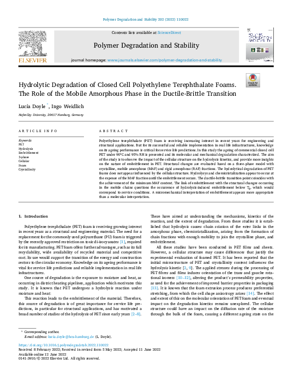 (PDF) Hydrolytic Degradation of Closed Cell Polyethylene Terephthalate ...
