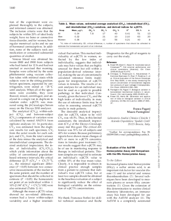 (PDF) Evaluation of the AxSYM Homocysteine Assay and Comparison with ...