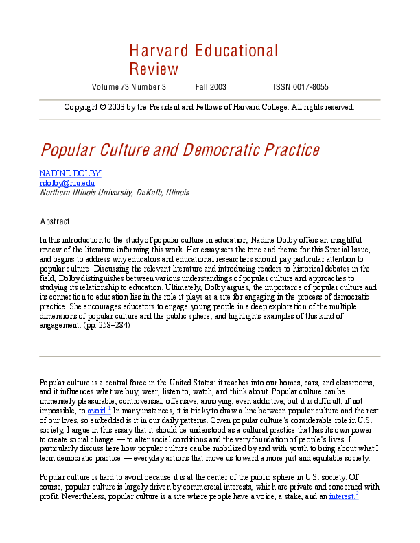 (PDF) Popular Culture and Democratic Practice