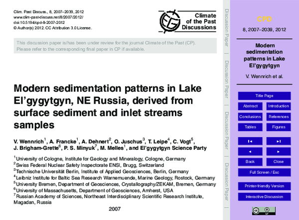 (PDF) Modern sedimentation patterns in Lake El'gygytgyn, NE Russia ...