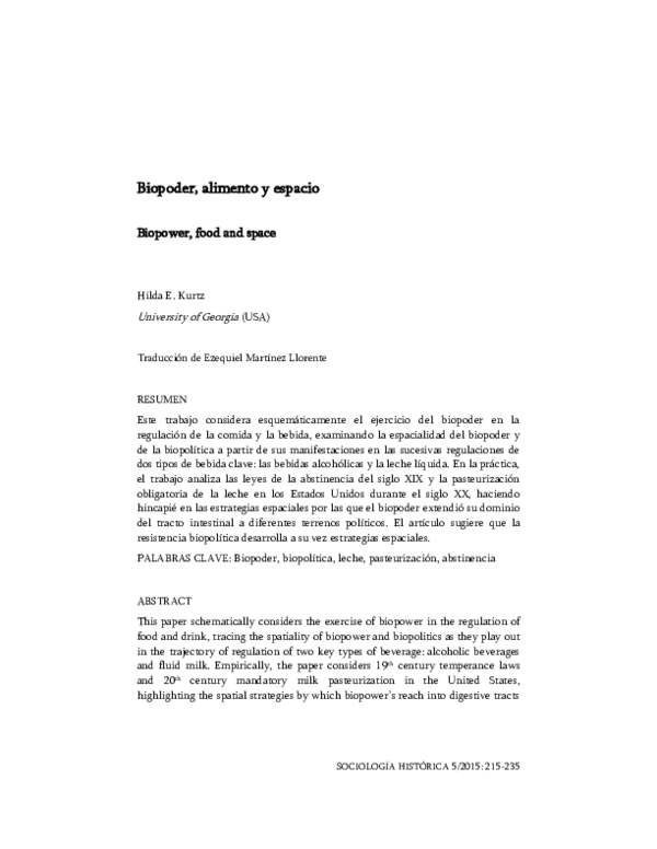 (PDF) Biopoder, alimento y espacio