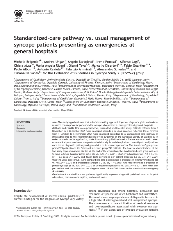 (PDF) Standardized-care pathway vs. usual management of syncope ...