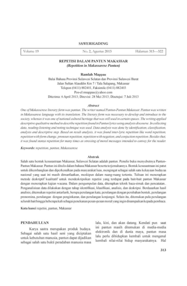 (PDF) Repetisi Dalam Pantun Makassar