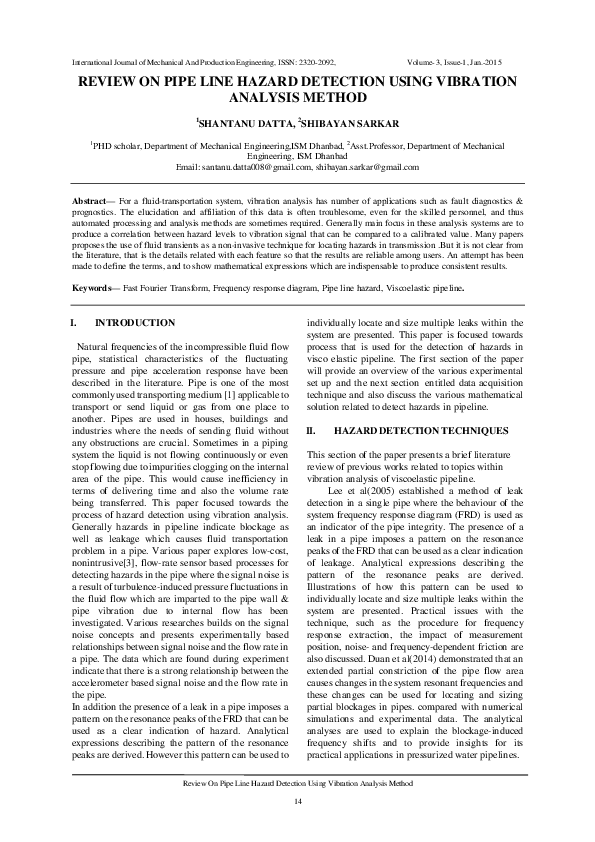 (PDF) Review on Pipe Line Hazard Detection Using Vibration Analysis Method