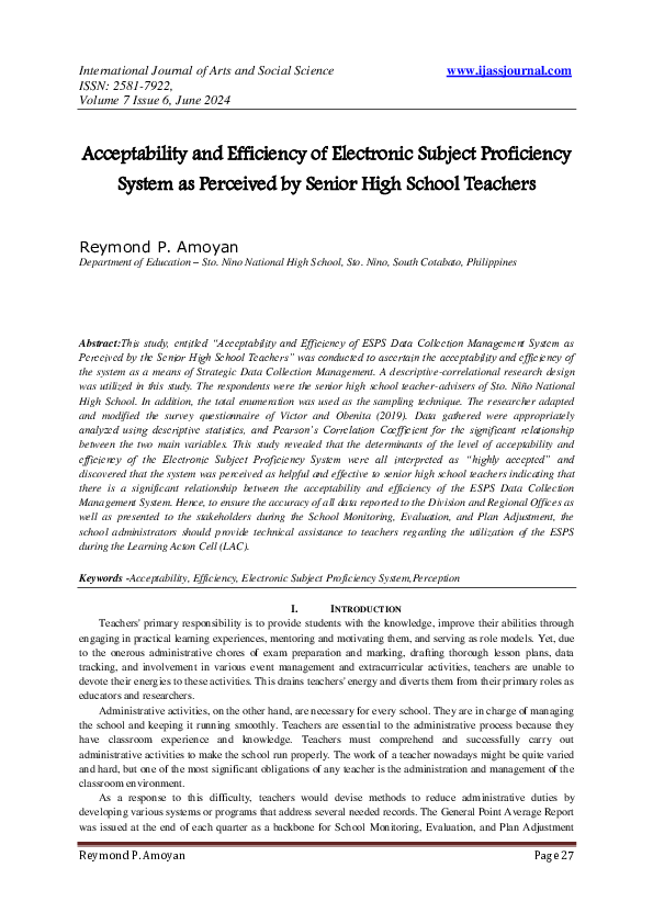 (PDF) Acceptability and Efficiency of Electronic Subject Proficiency System as Perceived by ...