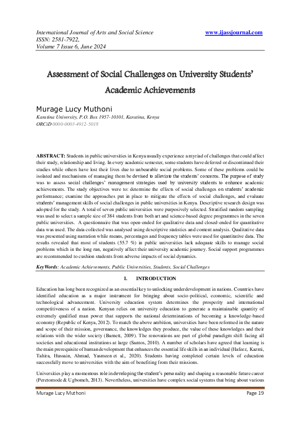 (PDF) Assessment of Social Challenges on University Students’ Academic ...