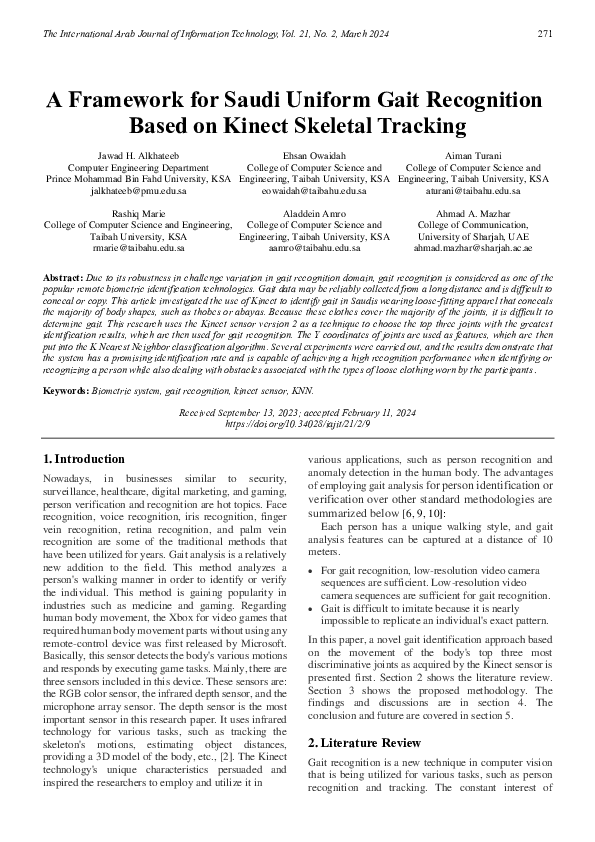 (PDF) A Framework for Saudi Uniform Gait Recognition Based on Kinect Skeletal Tracking
