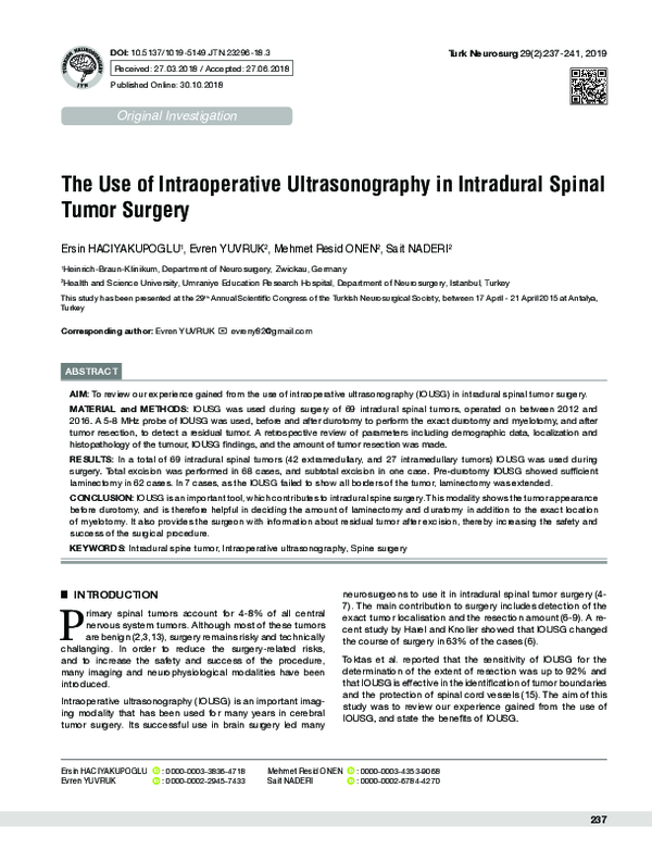 (PDF) Use of the intraoperative ultrasonography in intradural spinal ...