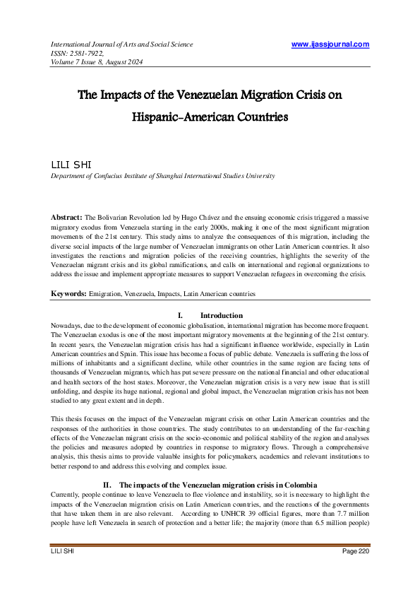 (PDF) The Impacts of the Venezuelan Migration Crisis on Hispanic ...