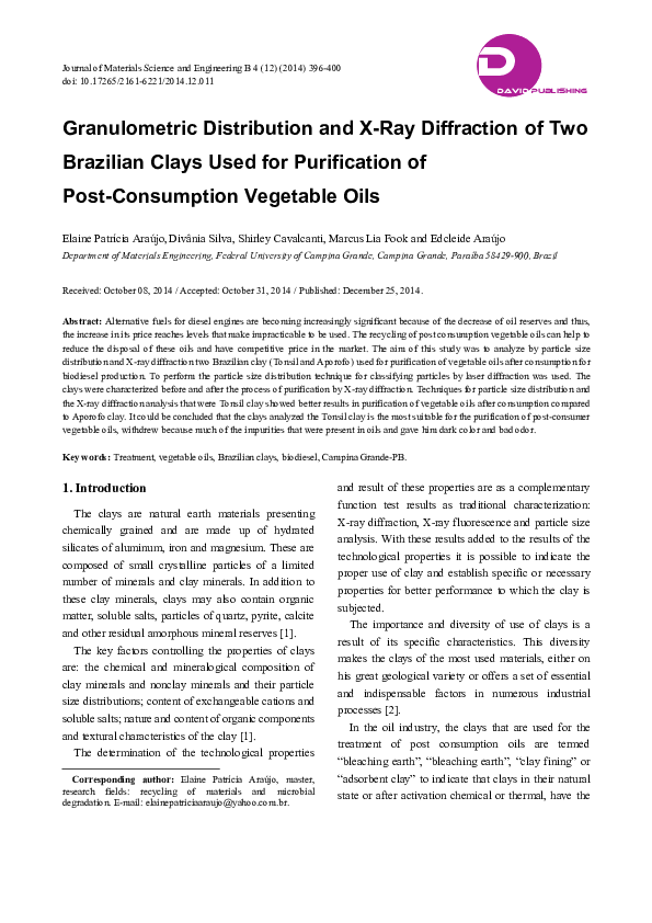 (PDF) Granulometric Distribution and X-Ray Diffraction of Two Brazilian ...