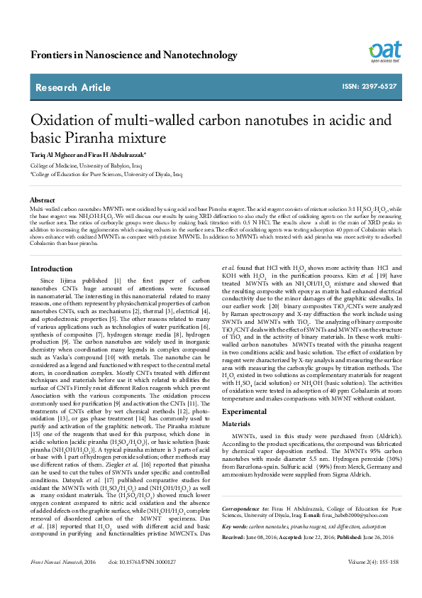 (PDF) Oxidation of multi-walled carbon nanotubes in acidic and basic ...
