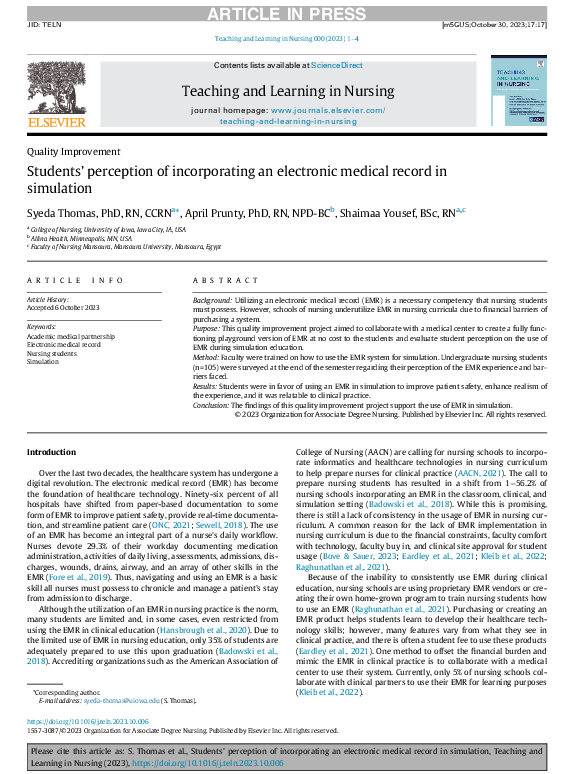 (PDF) Students’ perception of incorporating an electronic medical ...