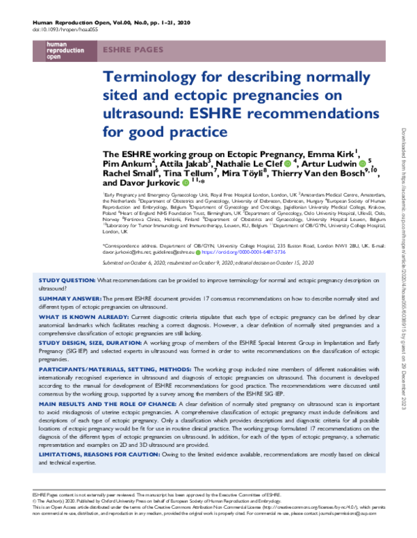 (PDF) Terminology for describing normally sited and ectopic pregnancies on ultrasound: ESHRE ...