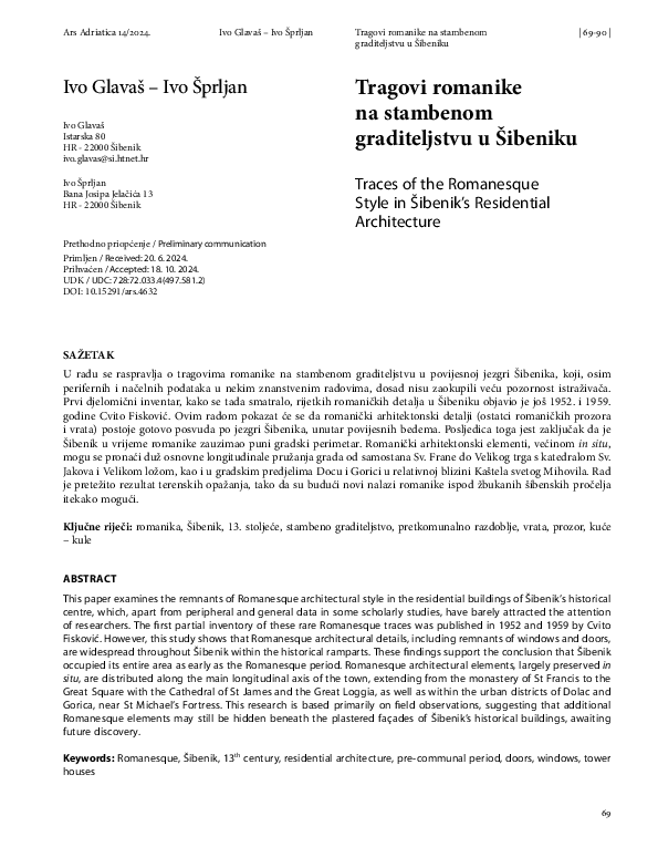 (PDF) Tragovi romanike na stambenom graditeljstvu u Šibeniku