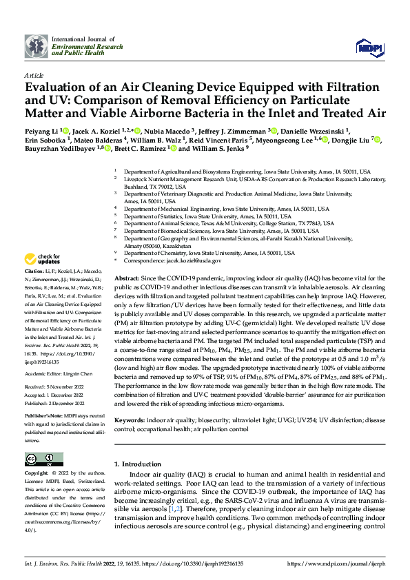 (PDF) Evaluation of an Air Cleaning Device Equipped with Filtration and ...