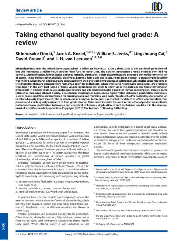 (PDF) Taking ethanol quality beyond fuel grade: A review