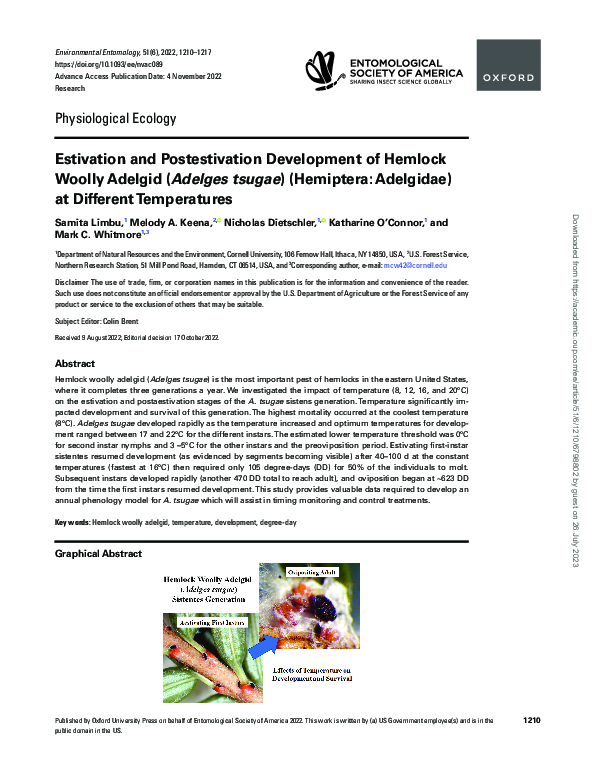 (PDF) Estivation and Postestivation Development of Hemlock Woolly ...