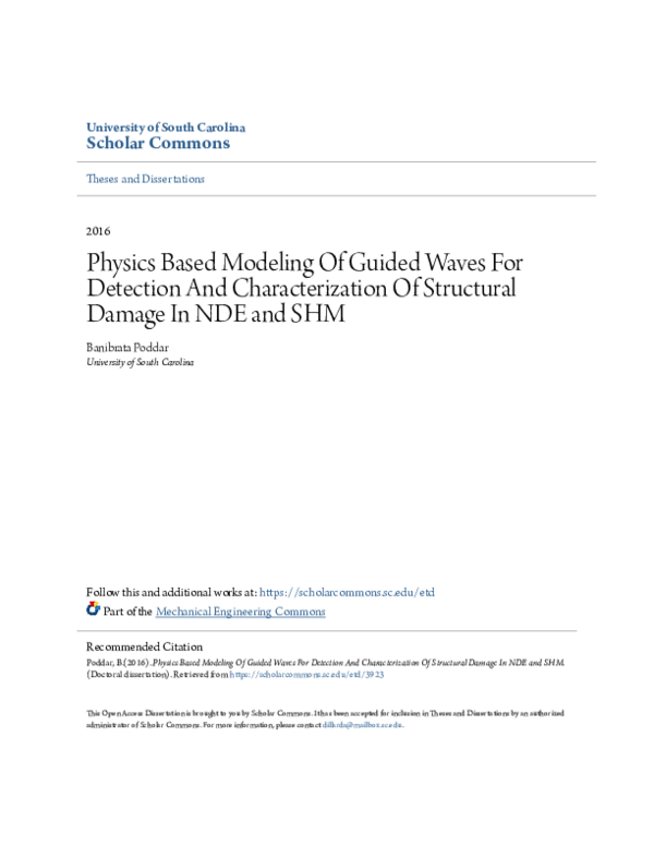 (PDF) Physics Based Modeling Of Guided Waves For Detection And Characterization Of Structural ...