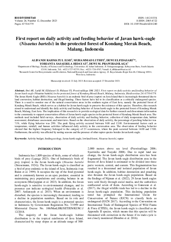 (PDF) First report on daily activity and feeding behavior of Javan hawk-eagle (Nisaetus bartelsi ...