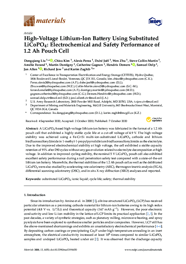 (PDF) High-Voltage Lithium-Ion Battery Using Substituted LiCoPO4: Electrochemical and Safety ...