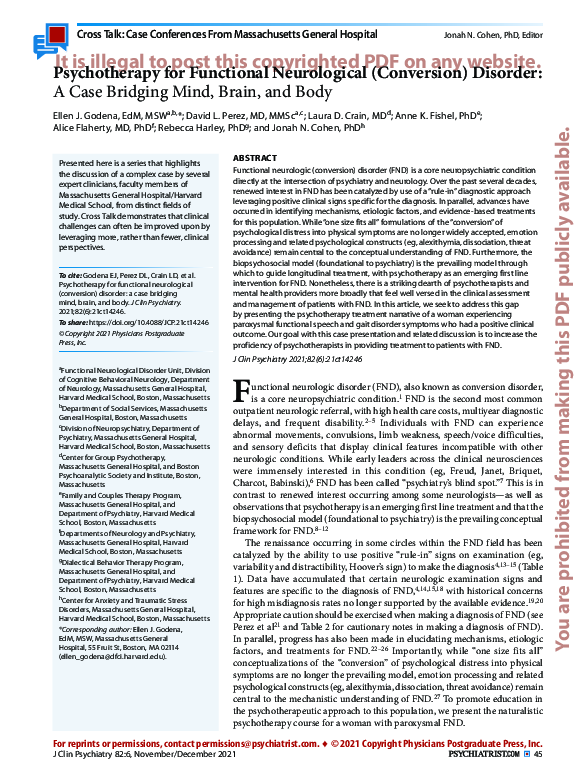 (PDF) Psychotherapy for Functional Neurological (Conversion) Disorder