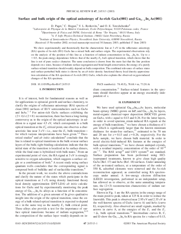 (PDF) Surface and bulk origin of the optical anisotropy of As-rich GaAs ...