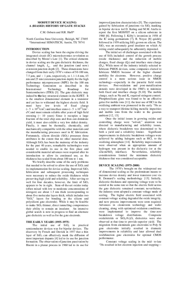 (PDF) Mosfet Device Scaling : A ( Biased ) History of Gate Stacks