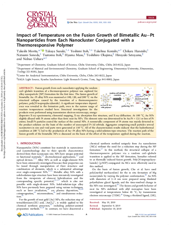 (PDF) Impact of Temperature on the Fusion Growth of Bimetallic Au–Pt Nanoparticles from Each ...