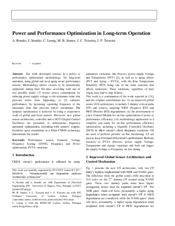 (PDF) Power and Performance Optimization in Long-term Operation