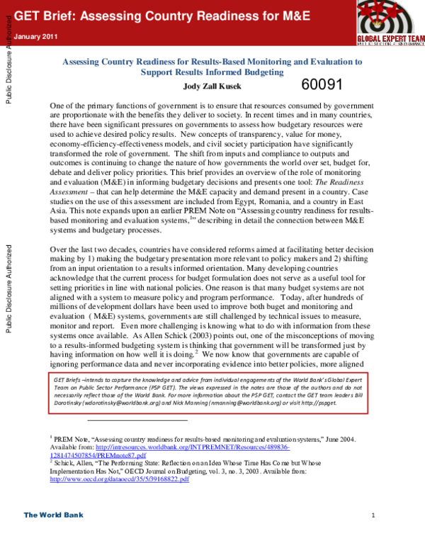 (PDF) GET Brief: Assessing Country Readiness for M&E