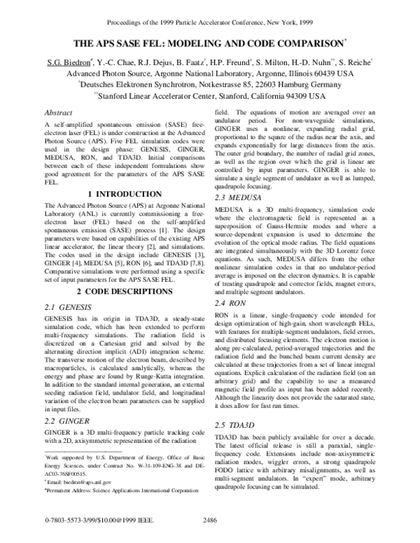 (PDF) The APS SASE FEL: modeling and code comparison