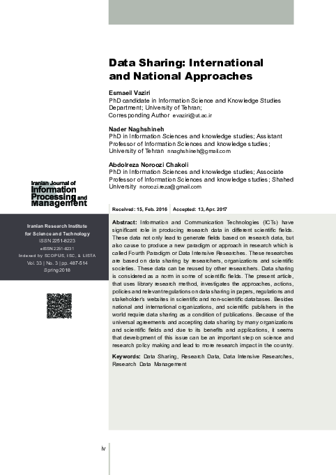 (PDF) Data Sharing: International and National Approaches