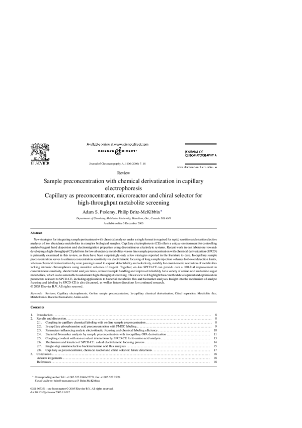 (PDF) Sample preconcentration with chemical derivatization in capillary electrophoresis