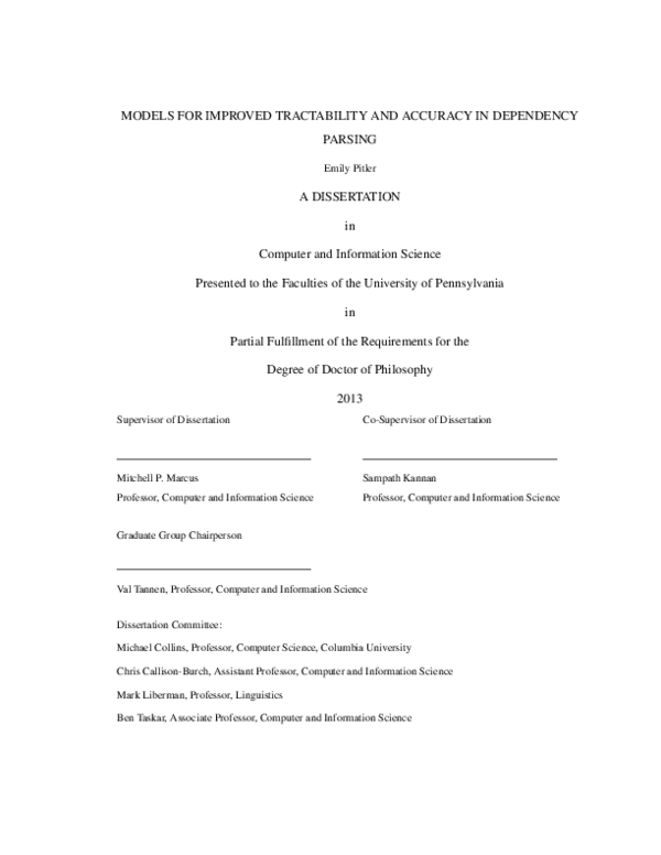 Pdf Models For Improved Tractability And Accuracy In Dependency Parsing