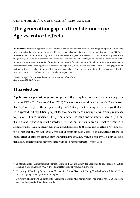 (PDF) The generation gap in direct democracy: Age vs. cohort effects
