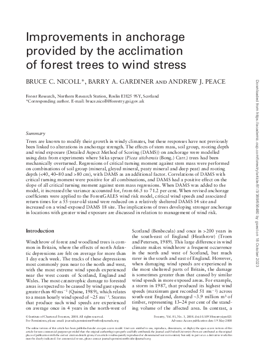 (PDF) Improvements in anchorage provided by the acclimation of forest ...